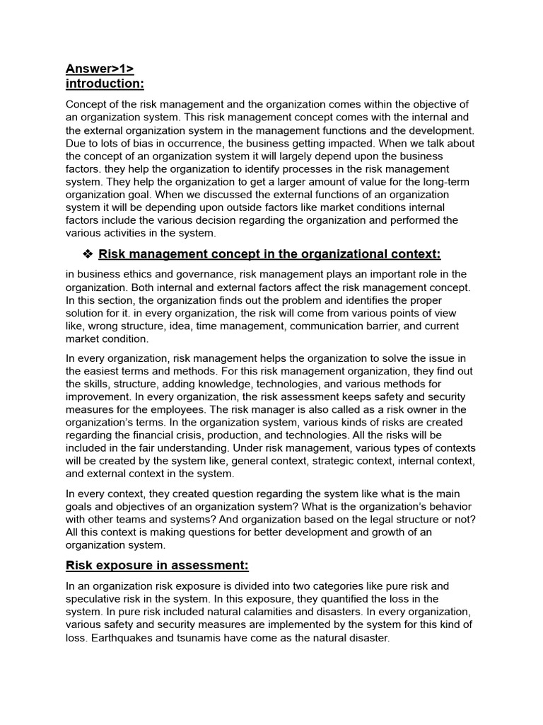 Business Ethics Governace and Risk Assignment | PDF | Risk | Risk ...