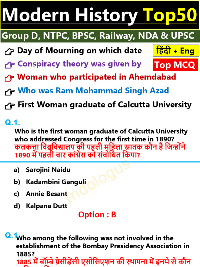 Modern History MCQs for Competitive Exams | PDF | Politics Of India ...