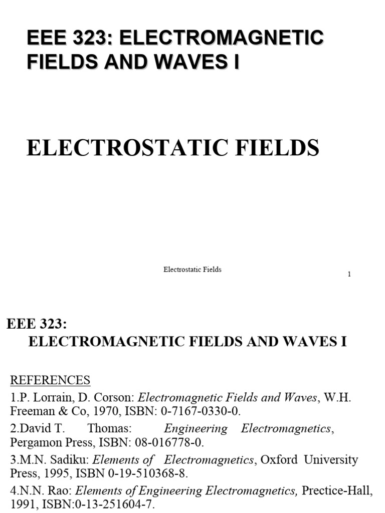 Eee 323 - Electrostatics 1 | PDF | Electric Field | Electrostatics
