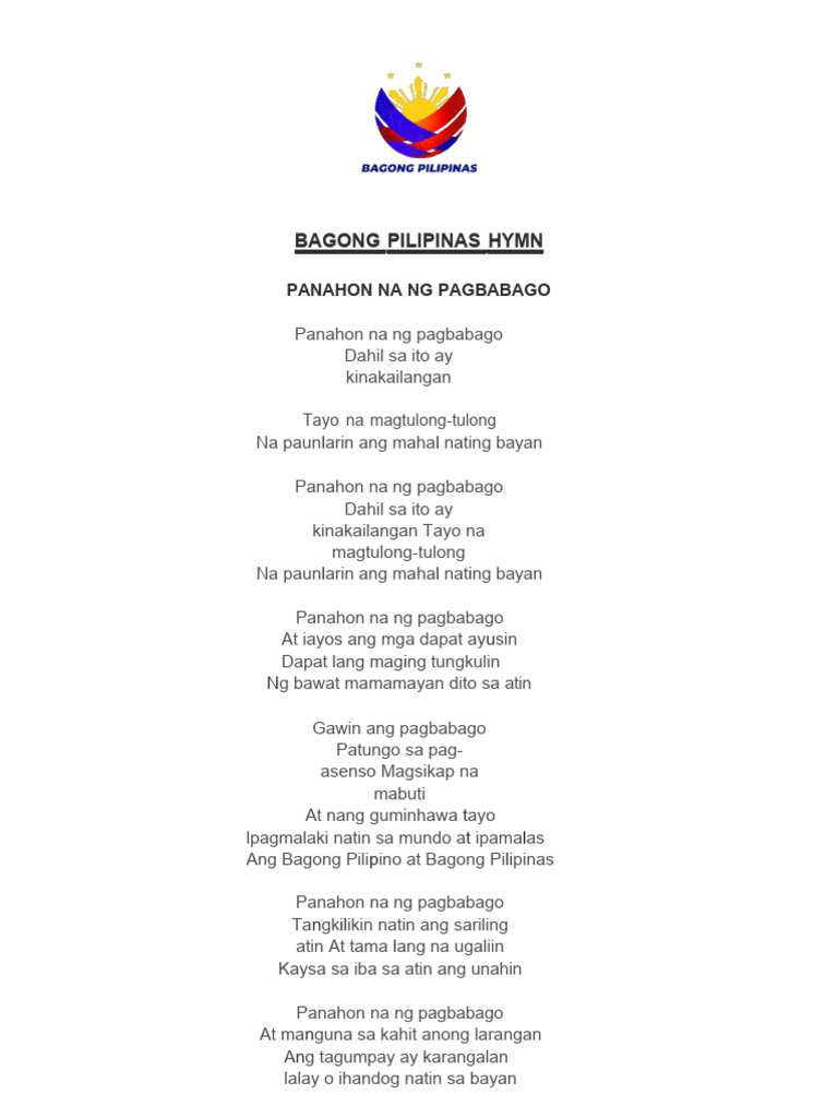 Bagong Pilipinas Hymn & Pledge | PDF