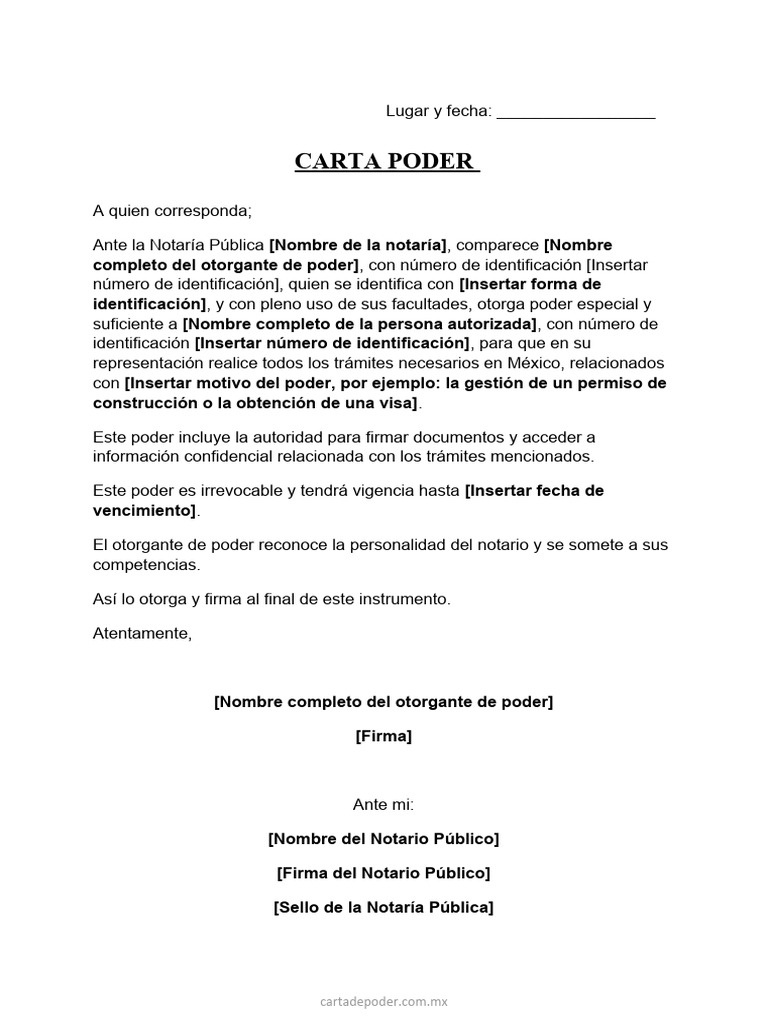 Carta Poder Notarial para Tramites | PDF | Ciencias sociales | Derecho