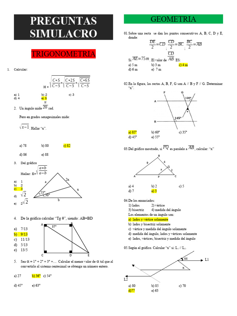 Simulacros Adeu | PDF | Matemáticas | Formas geométricas
