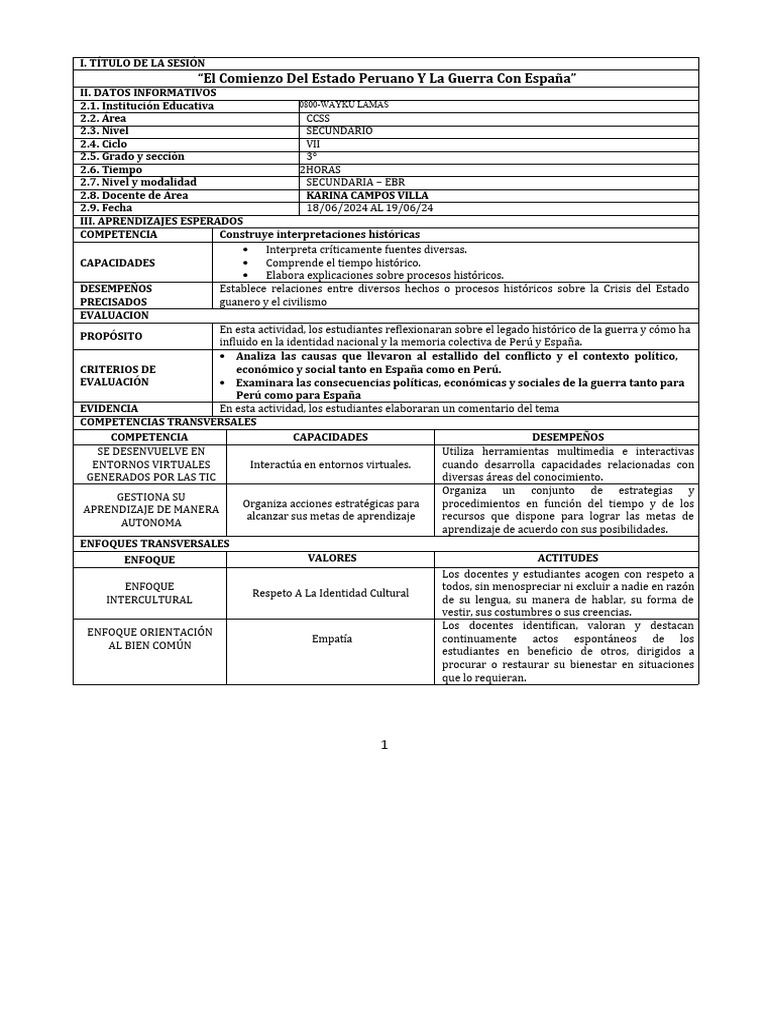 3º Sesiones Sem 5 Uni 3 - CCSS 2024 | PDF | Evaluación | Perú