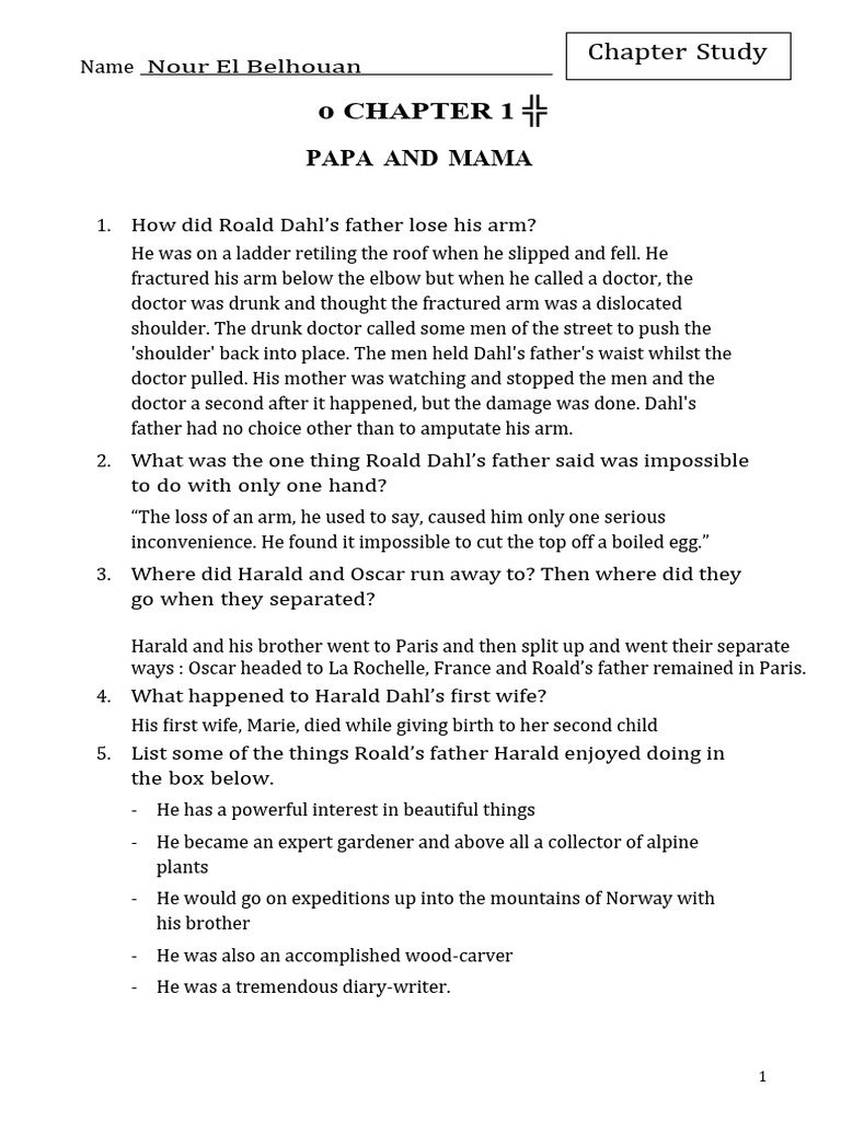 3. BOY Roald Dahl CH 1 WORKSHEETS 1 | PDF