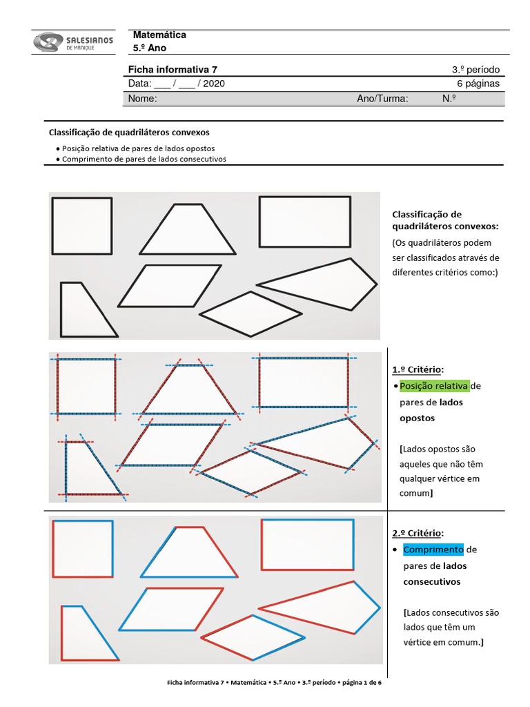 Ficha Informativa7 Classificacao Quadrilateros | PDF | Geometria Euclidiana | Geometria Elementar