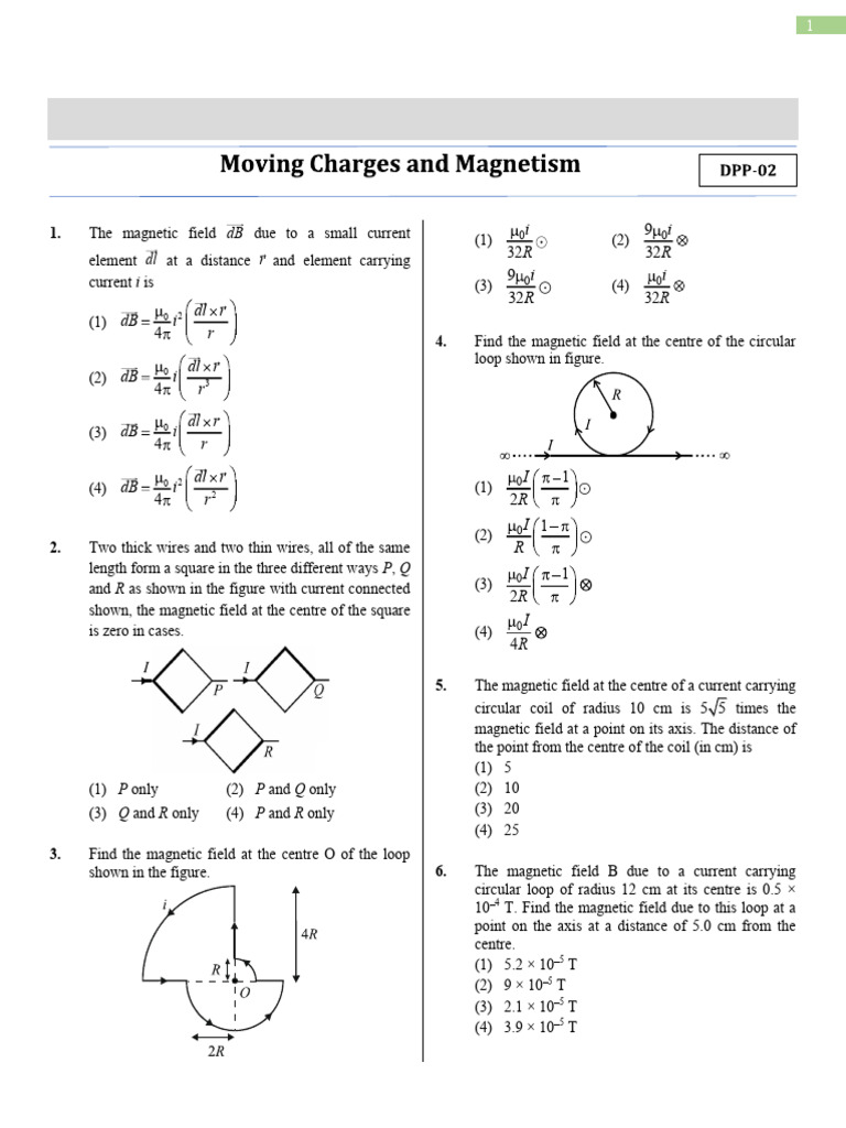 DPP-2 Magentic Effect of Electric Current and Magnetism ANS | PDF | Magnetic Field | Applied And ...