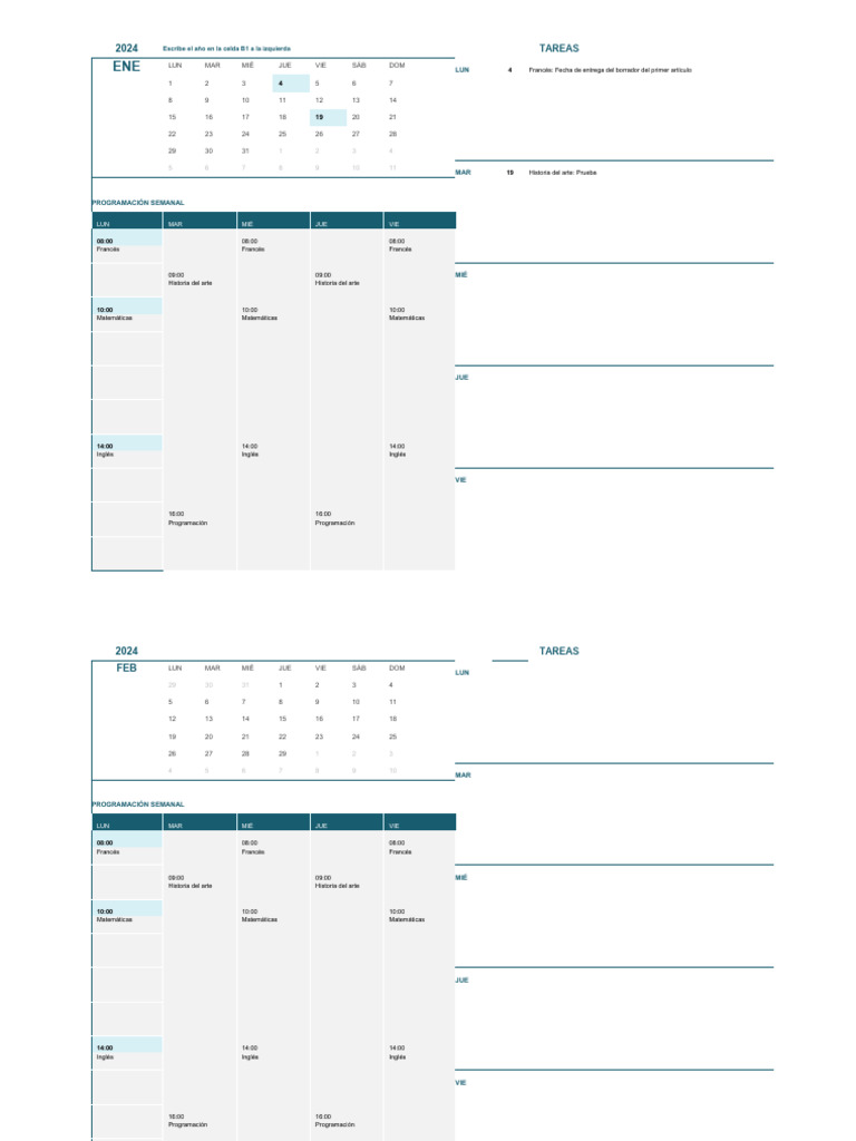 Programación Semanal 2024 | PDF | Calendario | Unidades de medida
