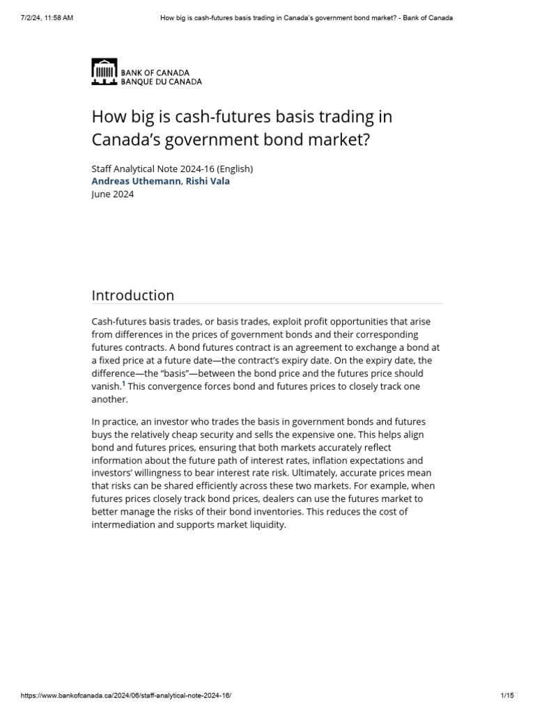 How Big Is Cash-Futures Basis Trading in Canada's Government Bond ...