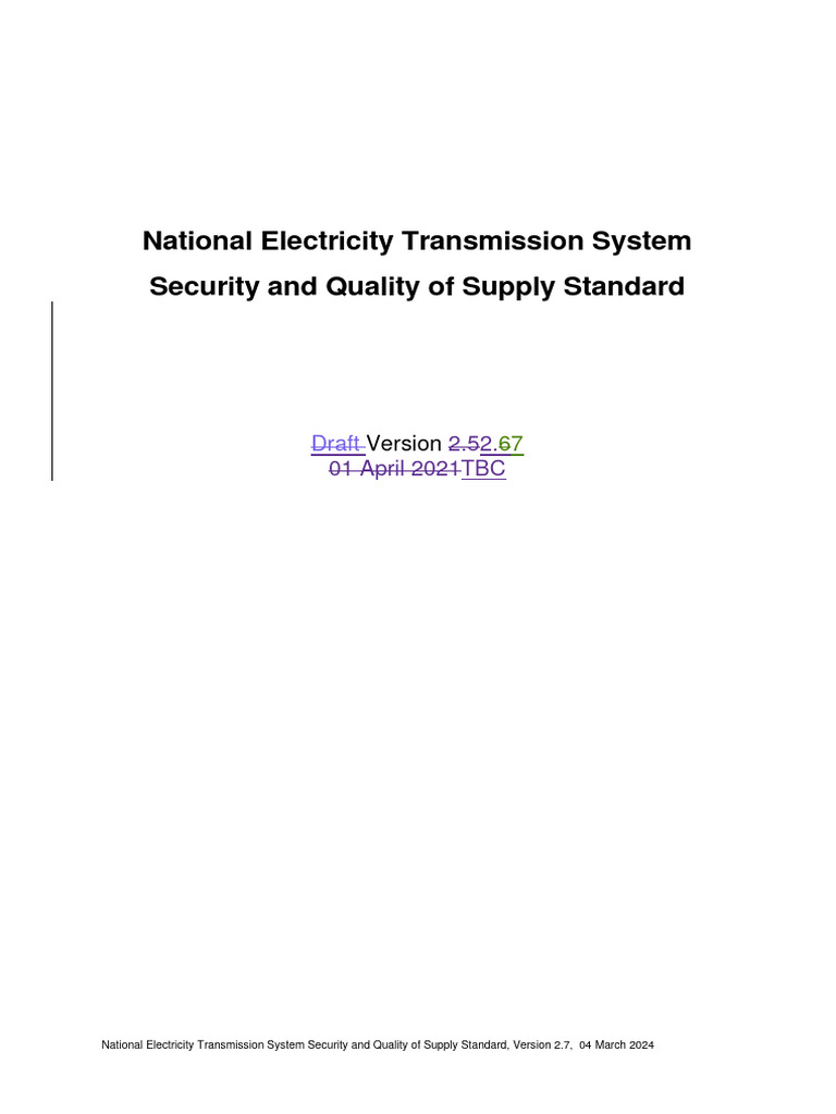 NETS SQSS Draft v2.7 Awaiting Licence Approval From Ofgem - 1 | PDF ...