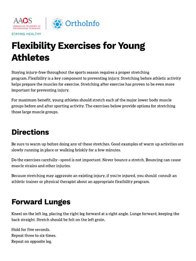 Flexibility Exercises For Young Athletes | PDF