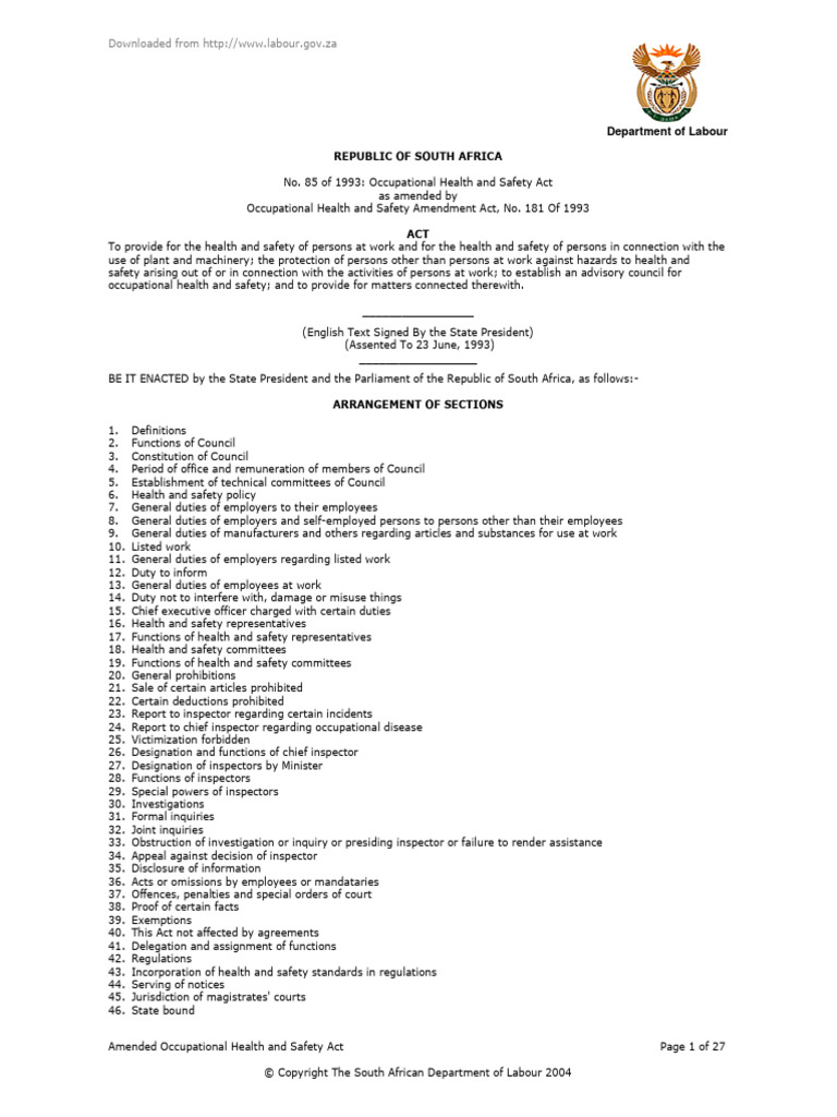 Department of Labour Document | PDF | Occupational Safety And Health ...