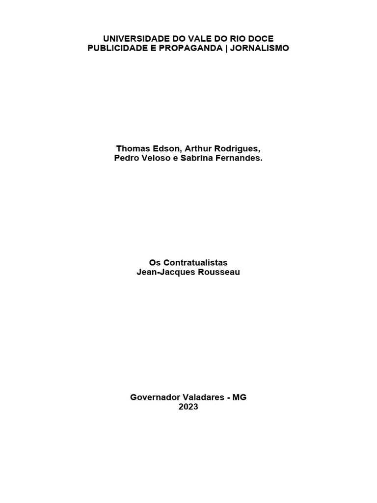 Os Contratualistas - Jean-Jaques Rousseau | PDF | Jean-Jacques Rousseau | Iluminismo