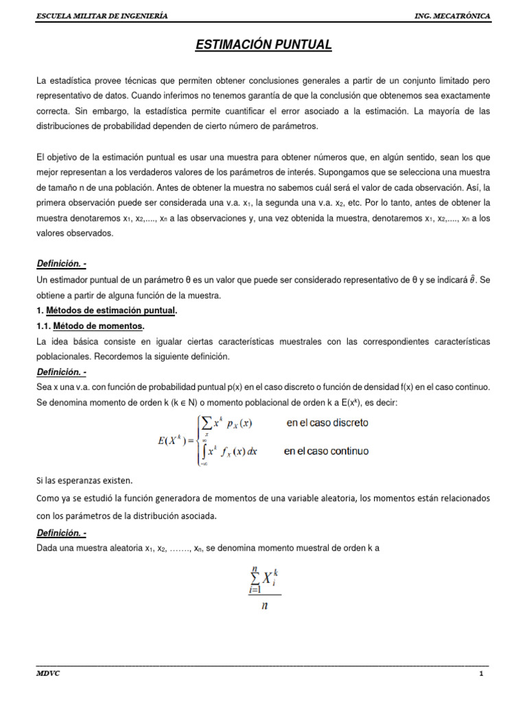 Estimación Puntual | PDF | Estimador | Teoría de la estimación