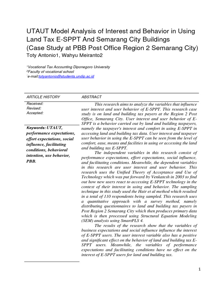 UTAUT Model Analysis of Interest and Behavior in Using Land Tax E-SPPT ...
