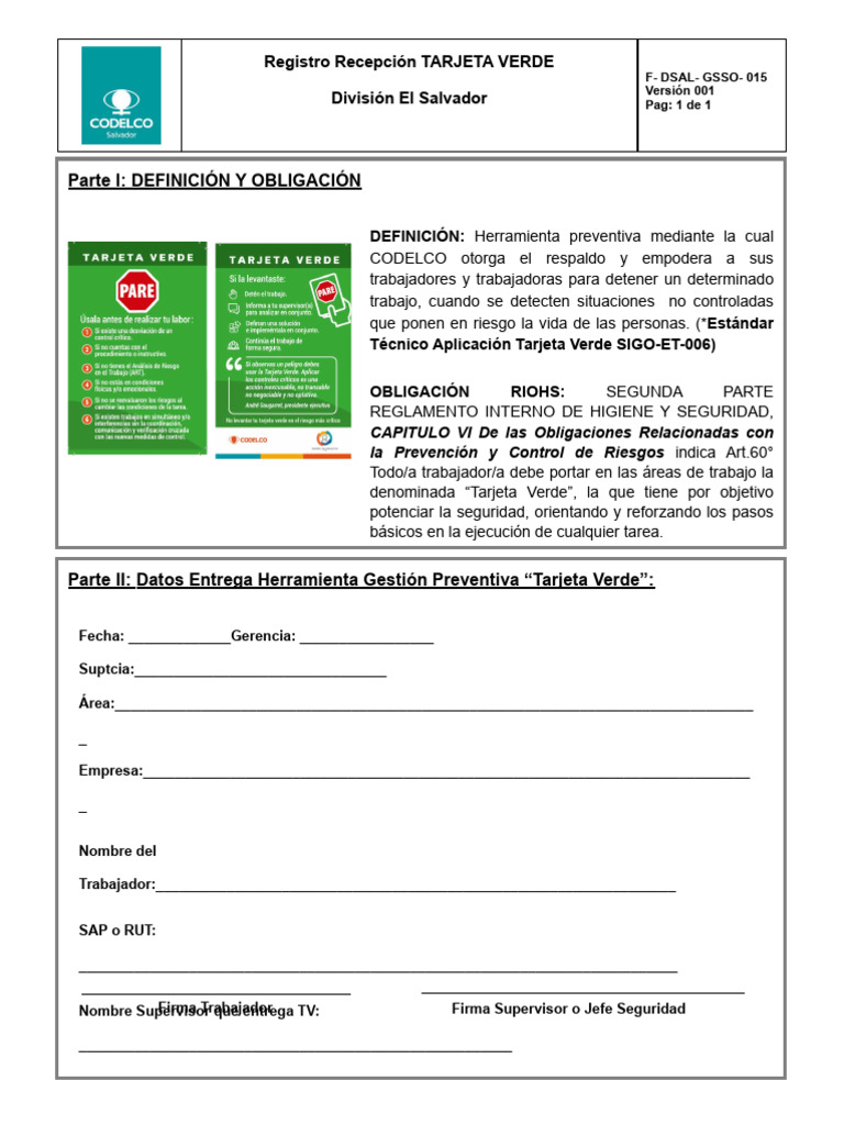 Formulario Entrega Tarjeta Verde | PDF | Business