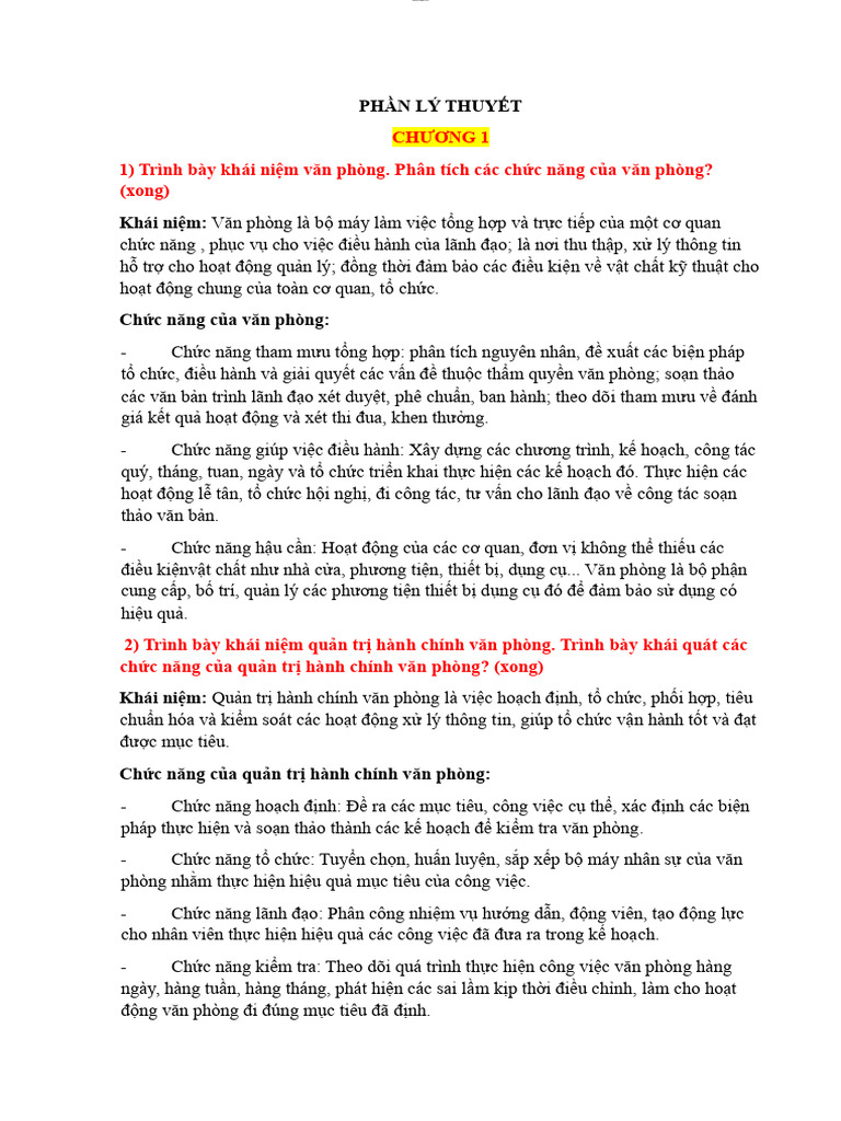 De Cuong On Tap Hoc Phan Quan Tri Hanh Chinh Van Phong 5259 | PDF