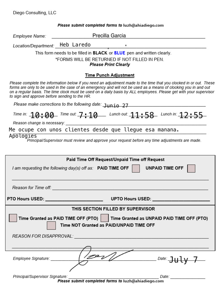 TA PTO REQUEST Form Diego Consulting V01 | PDF | Industrial Relations ...