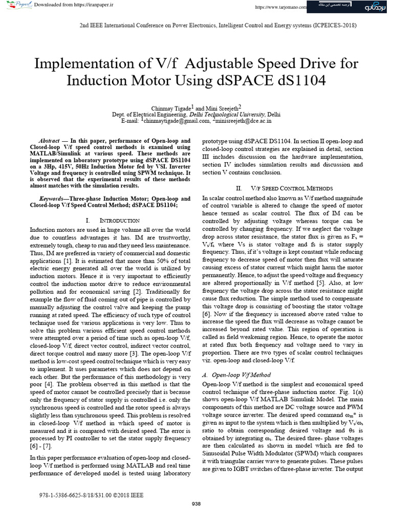 Implementation of Vtof Adjustable Speed Drive for Induction motor dspace Ds1104 | PDF | Electric ...