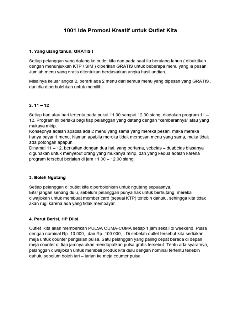 1001 Ide Promosi Kreatif Untuk Outlet Kita | PDF | Pengembangan Diri ...