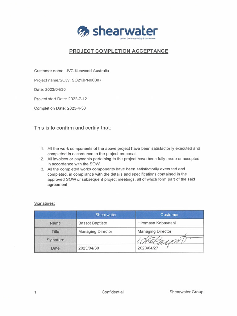 Project Completion Acceptance - 完了報告書 | PDF