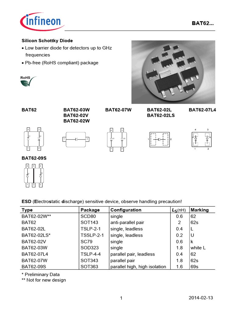 62 Infineon BAT62SERIES DS v01 - 01 en | PDF | Diode | Electrostatic Discharge