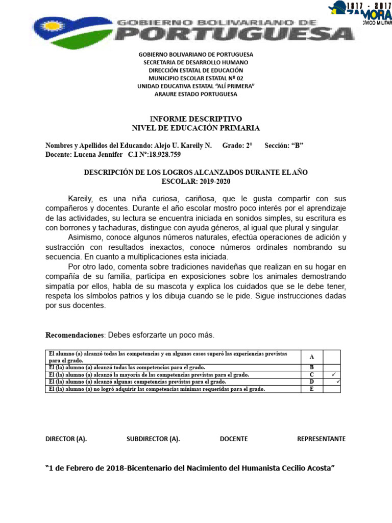 Informe de Logros Educativos 2° Grado | PDF | Educación primaria | Maestros