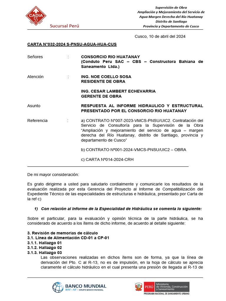 Carta Nº032. 2024 S Pnsu Agua Hua Cus | PDF | Topografía | Presupuesto