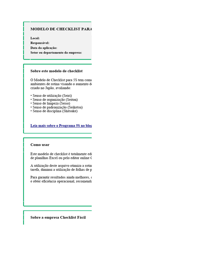 Pt Mr Modelo Checklist Para 5s | PDF | Padronização | Inovação