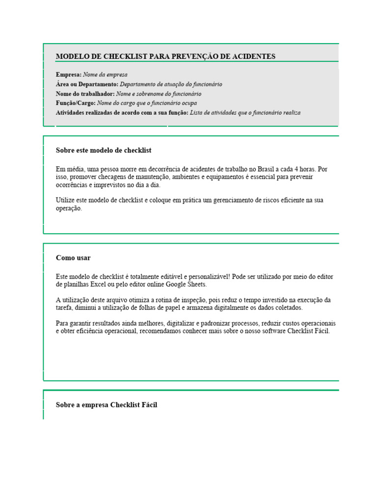 PT MR Modelo Checklist Prevencao de Acidentes | PDF | Informática