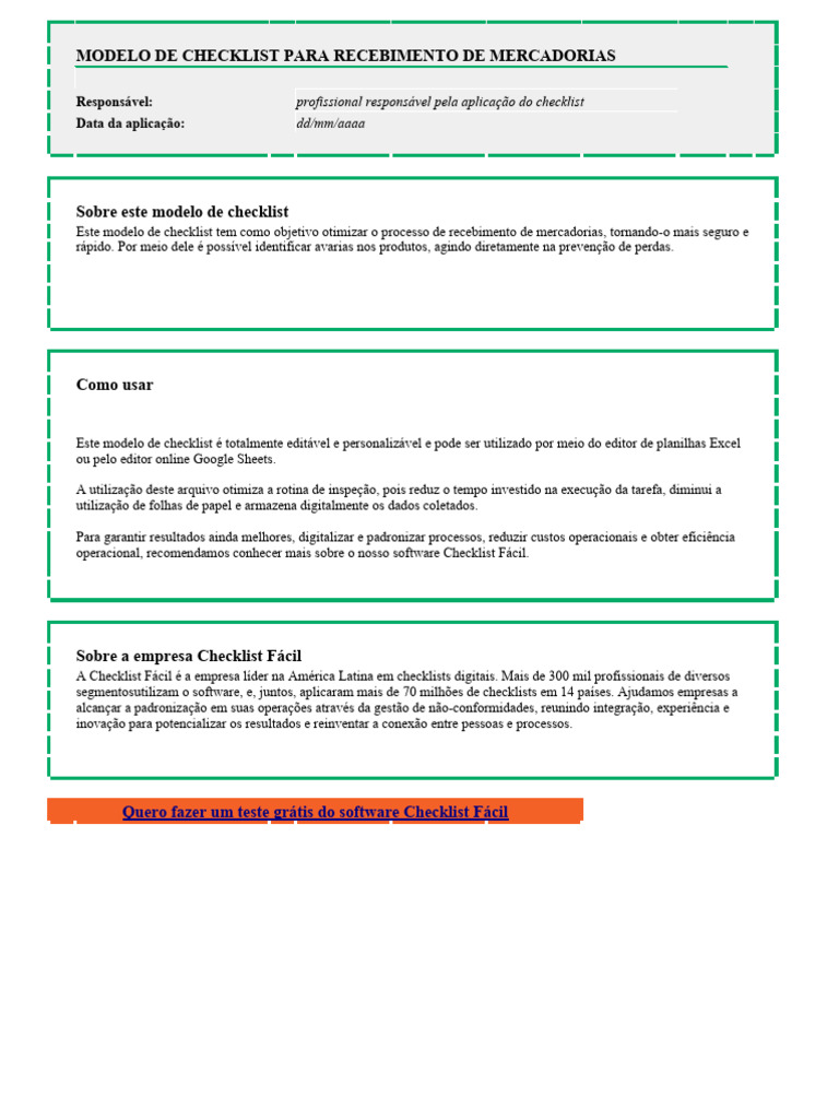 Modelo de Checklist para Recebimento | PDF | Embalagem e rotulagem