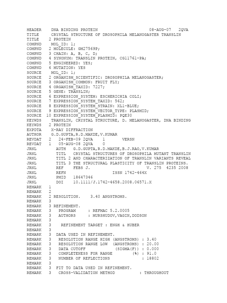 2 Qva | PDF | X Ray Crystallography | Biochemistry