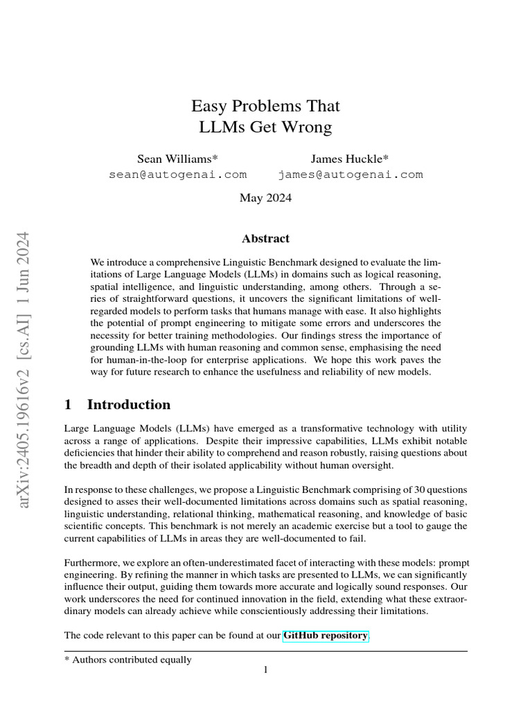 Easy Problems That LLMs Get Wrong | PDF | Reason | Cognitive Science
