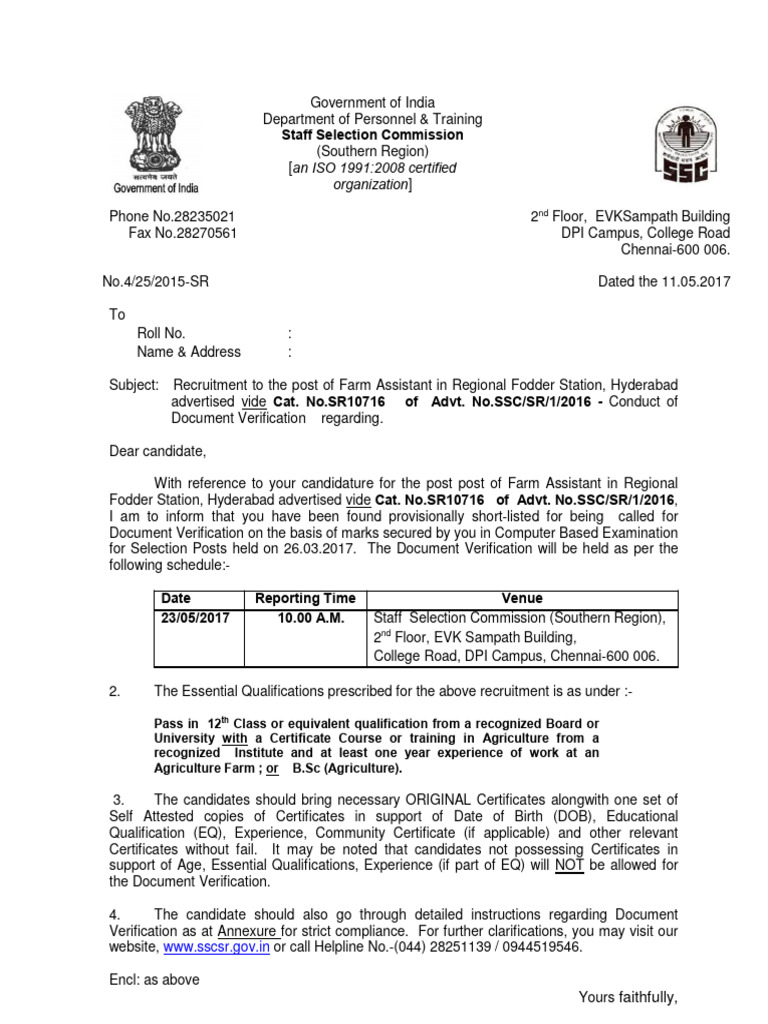 DV Call Letter | PDF | Government