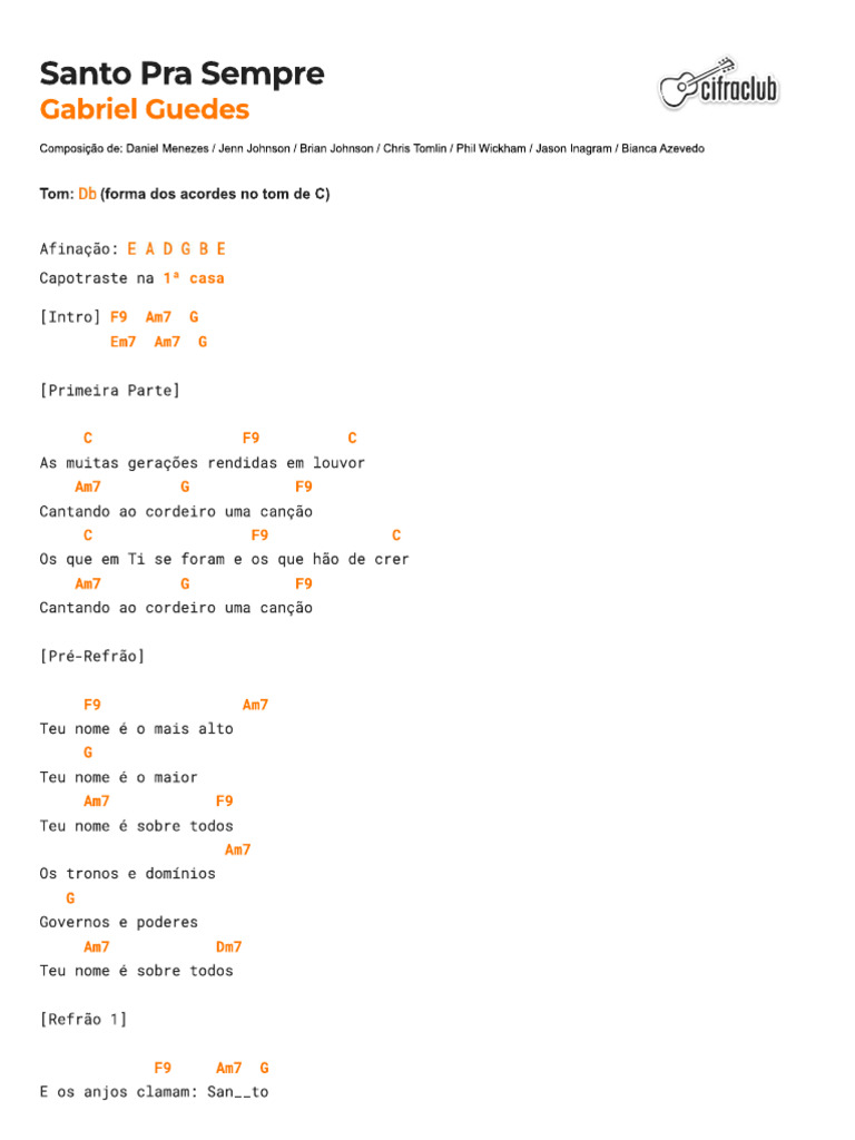 Cifra Club - Gabriel Guedes - Santo Pra Sempre | PDF