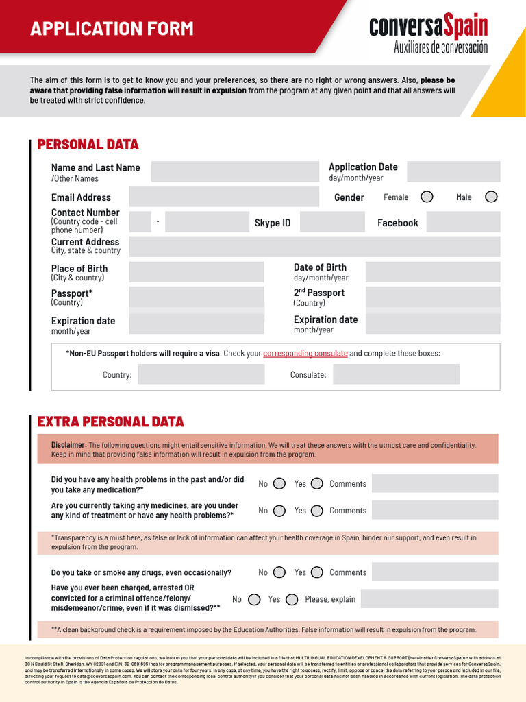 ConversaSpain Application Form | PDF | Career & Growth