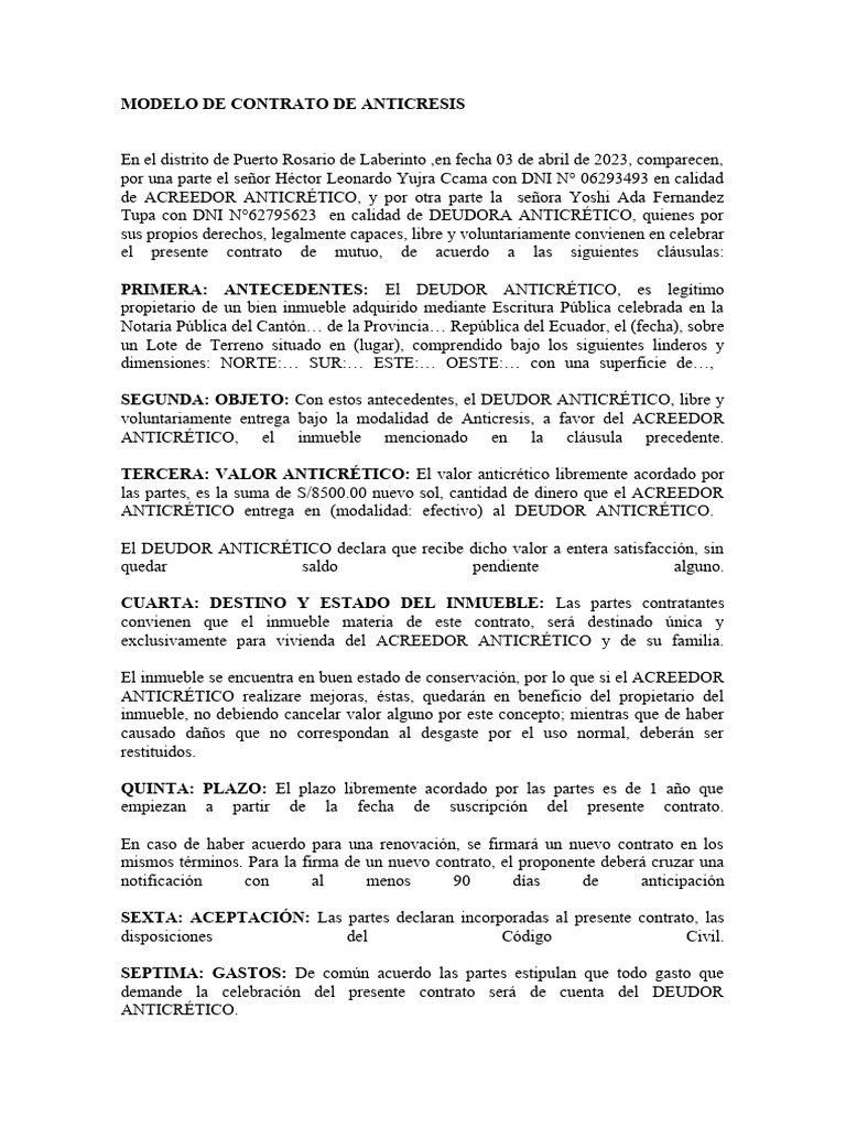 Contrato de Anticresis | PDF | Derecho
