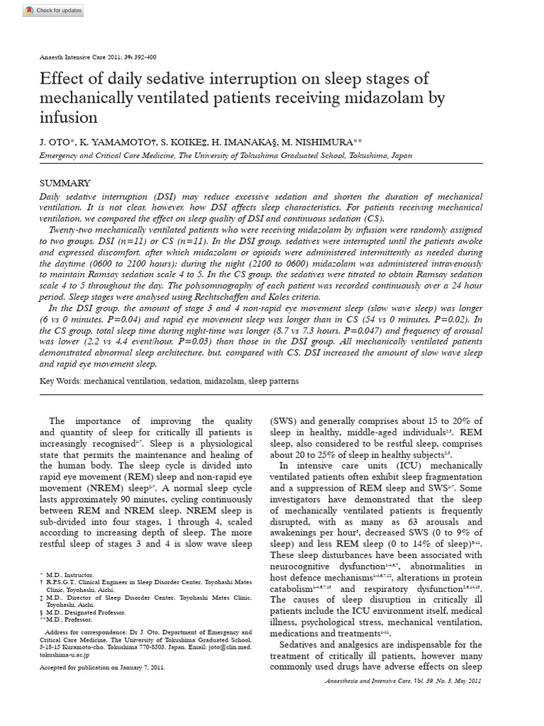 Oto Et Al 2011 Effect of Daily Sedative Interruption On Sleep Stages of ...
