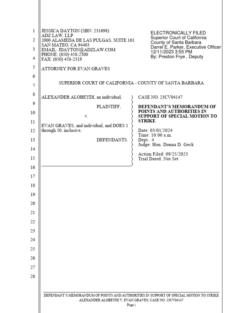 Alexander Alobeydi Vs Evan Graves - Anti-SLAPP Special Motion To Strike ...