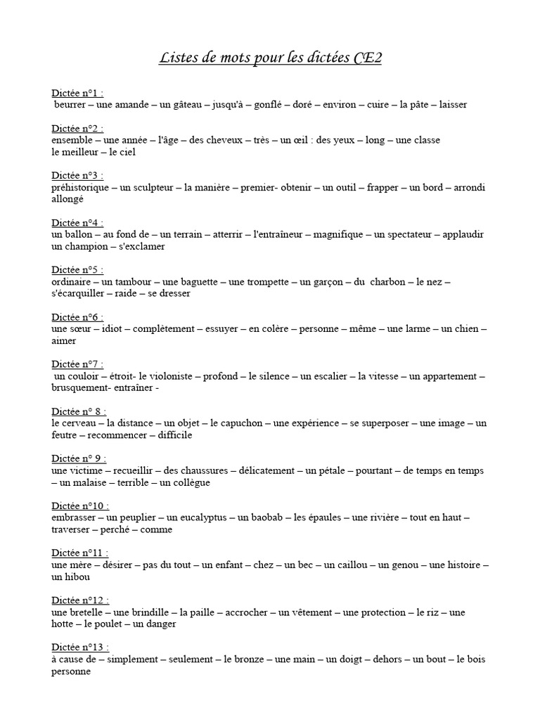 Listes de mots pour dictées CE2 | PDF | Verbe | Nombre grammatical