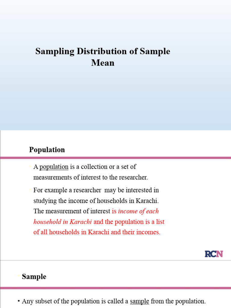 Lecture 4 Sampling Distribution of Sample Mean | PDF | Estimator | Standard Error