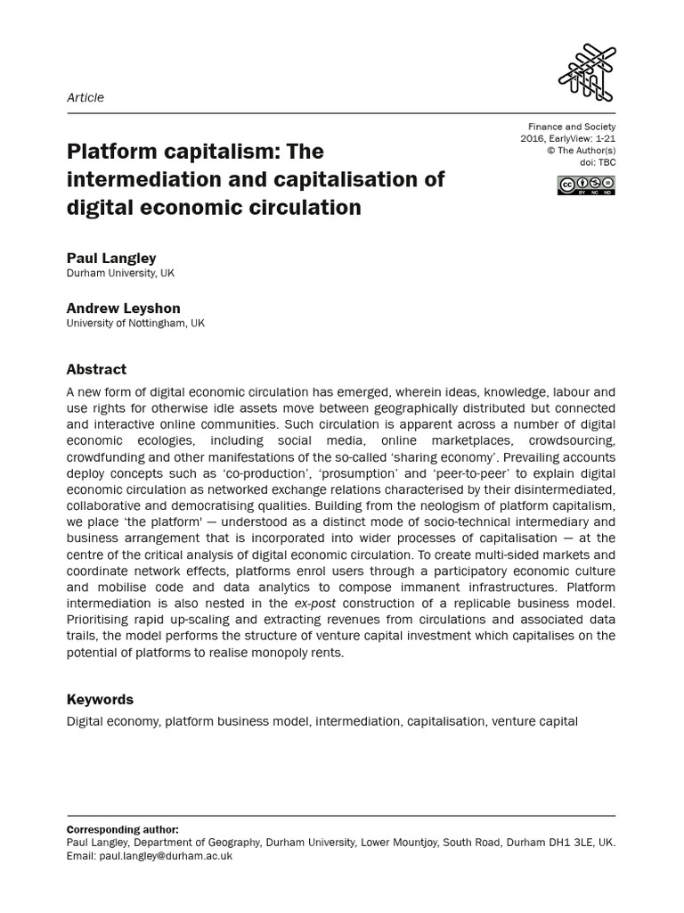 Langley, Leyshon Platform Capitalism | PDF | Business Model | You Tube