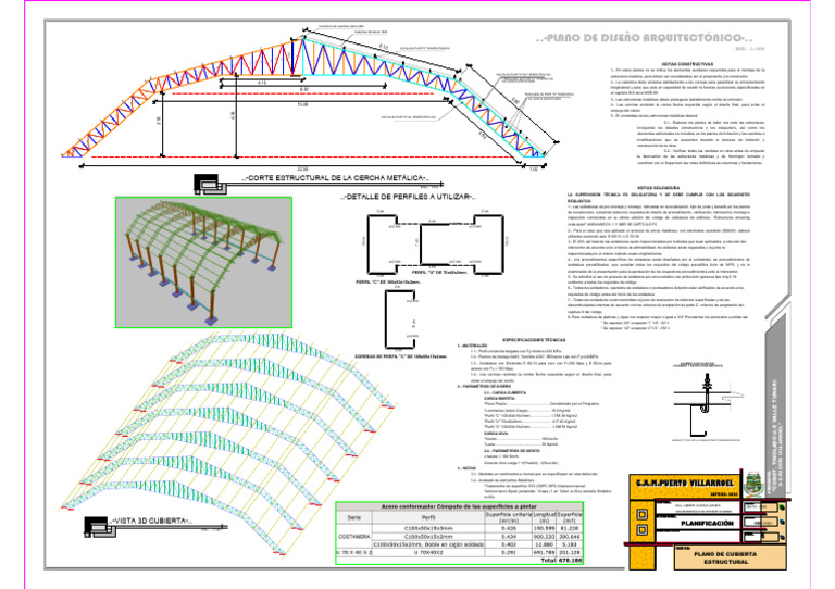 Corte y Detalle de Cercha Metálica | PDF | Construcción | Soldadura