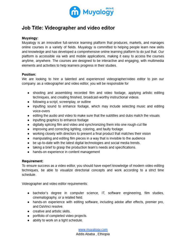 Videographer and Video Editor | PDF | Educational Technology | Multimedia