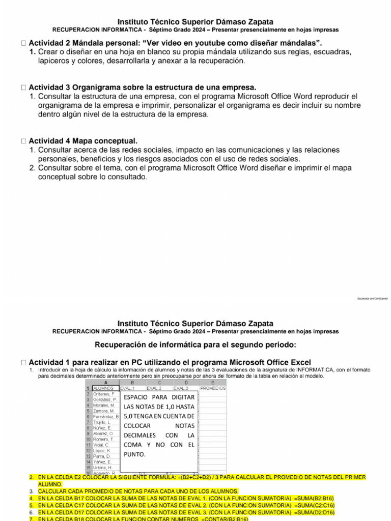Recuperacion Periodo 1 - 2 - Septimo 2024 | PDF
