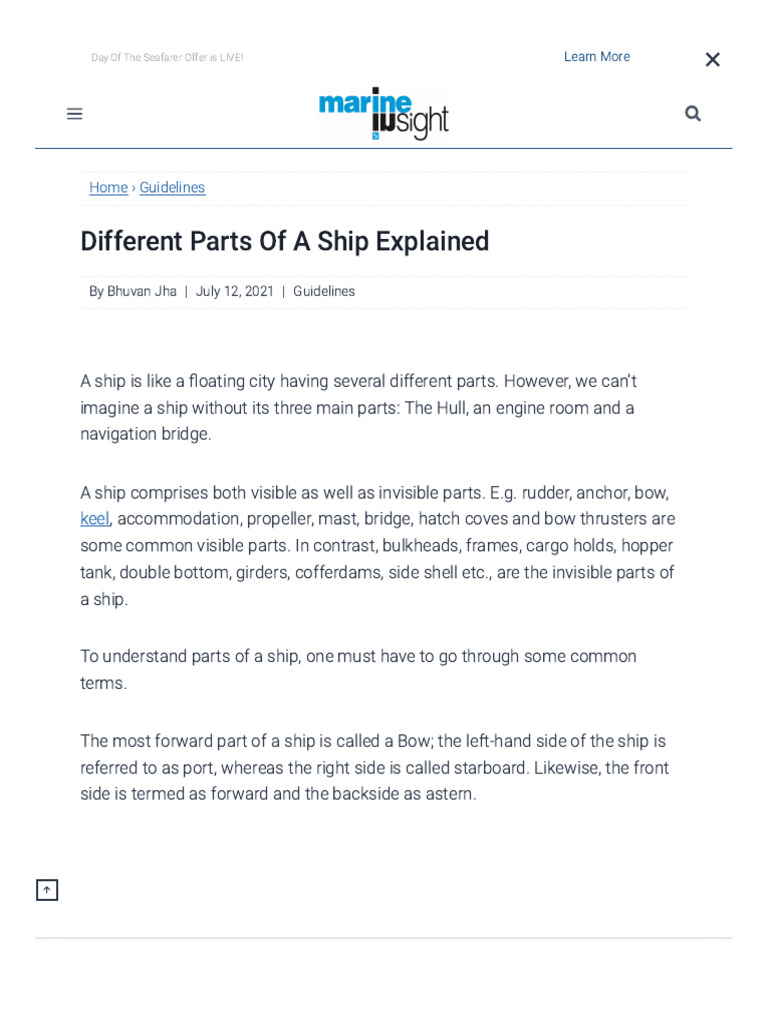 Different Parts Of A Ship Explained | PDF | Ships | Rudder