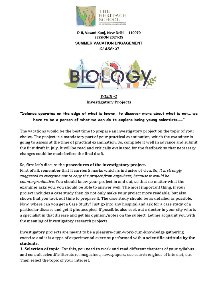 Class XI Biology Project Guidelines | PDF | Leaf | Tissue (Biology)