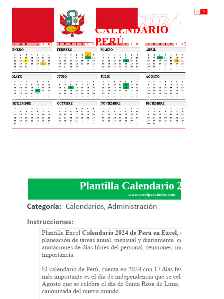 100 Calendario Peru 2024 | PDF | Calendario | Días festivos