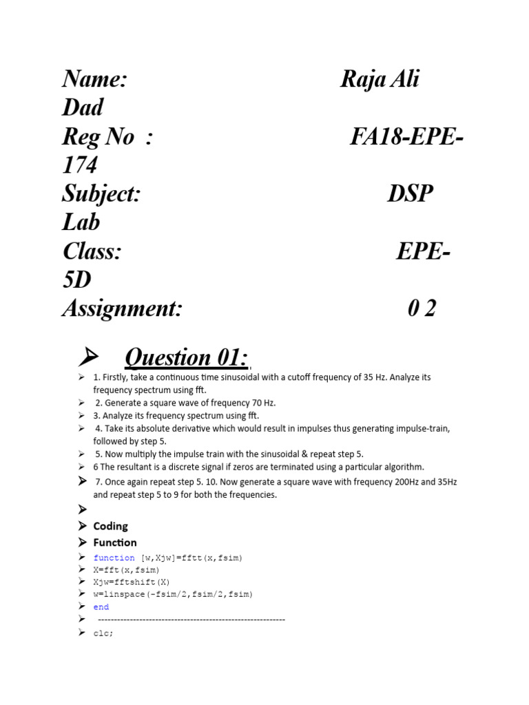 DSP Lab Assignment Guide | PDF | Sampling (Signal Processing) | Digital Signal Processing