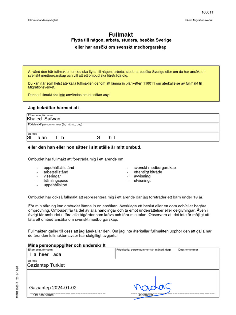 Fullmakt 106011 | PDF