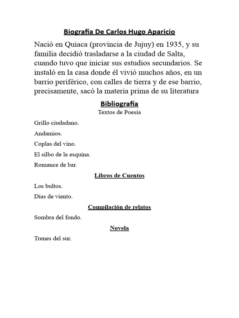 Biografía de Carlos Hugo Aparicio | PDF | Ficción general
